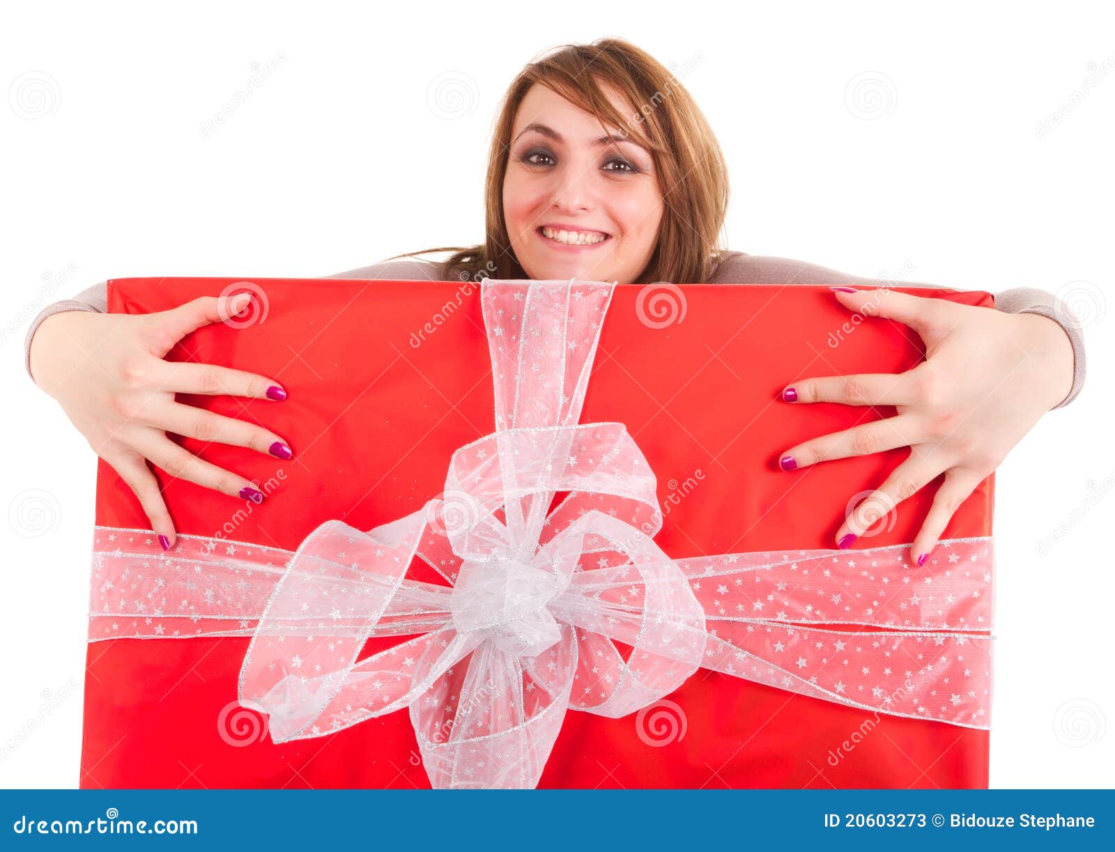 Woman grabing big gift stock image. Image of person, happy - 20603273
