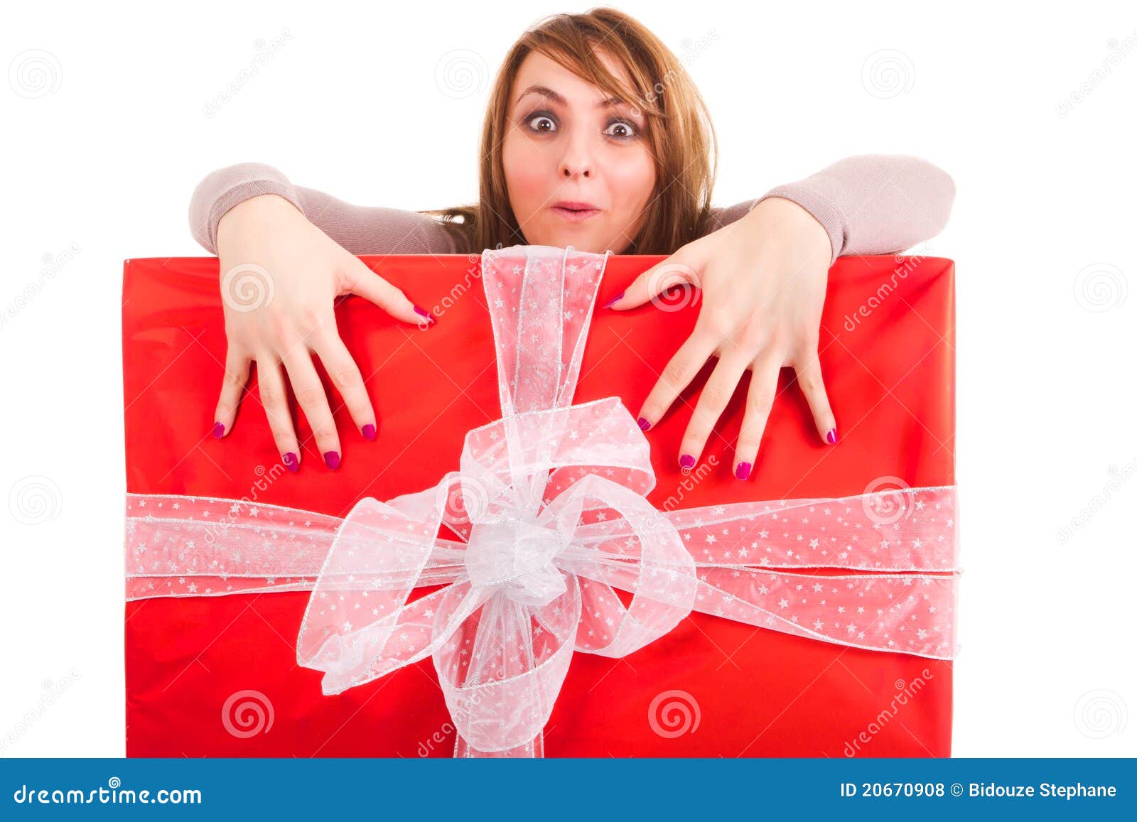 Woman grabing big gift stock photo. Image of happy, ornate - 20670908