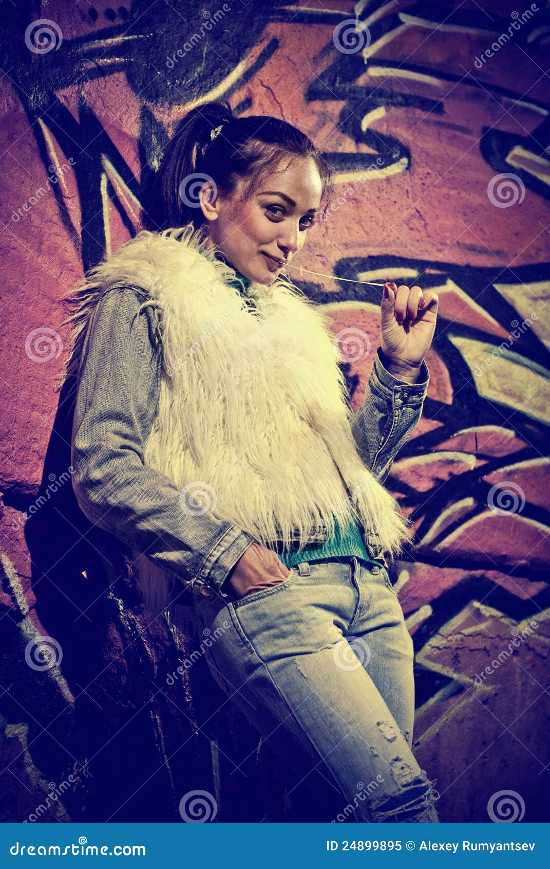 Woman at graffiti wall stock image. Image of beauty, young - 24899895