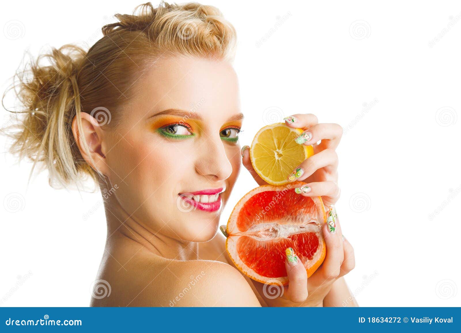 Woman with grapefruit stock photo. Image of head, isolated - 18634272