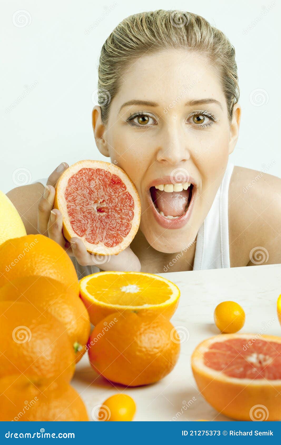 Woman with grapefruit stock image. Image of hair, citrus - 21275373