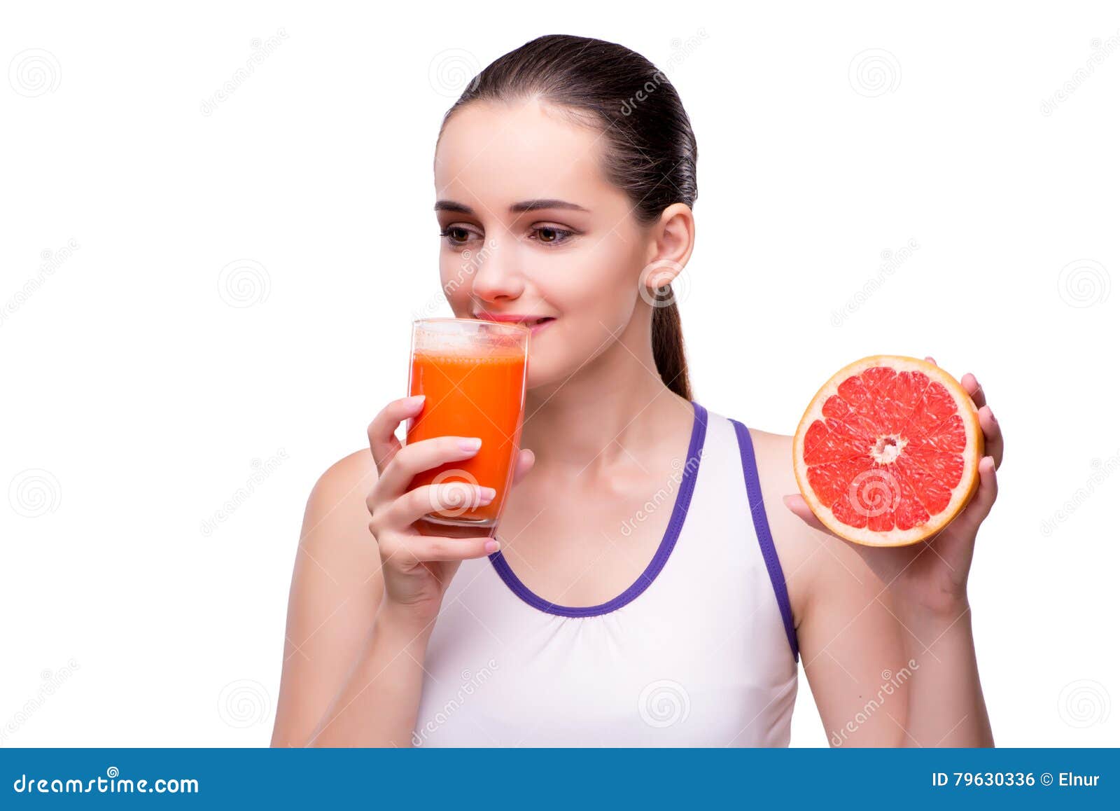 The Woman with Grapefruit Isolated on White Stock Photo - Image of ...