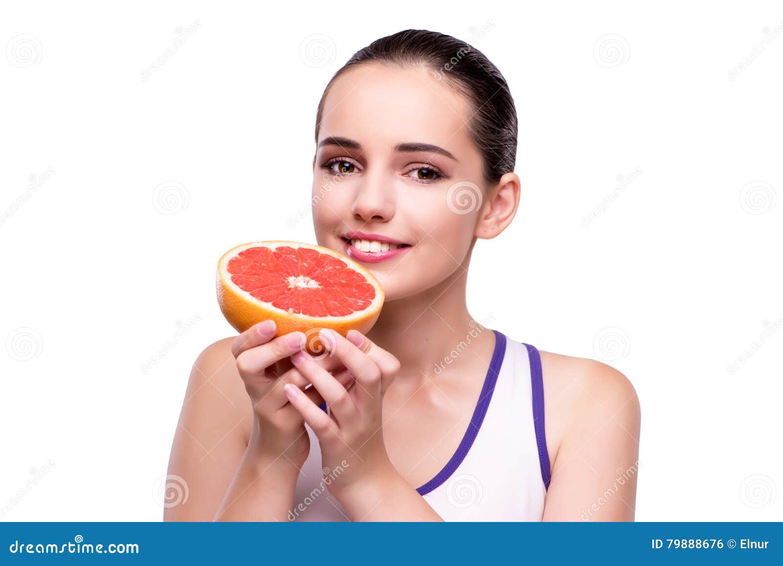 The Woman with Grapefruit Isolated on White Stock Photo - Image of ...