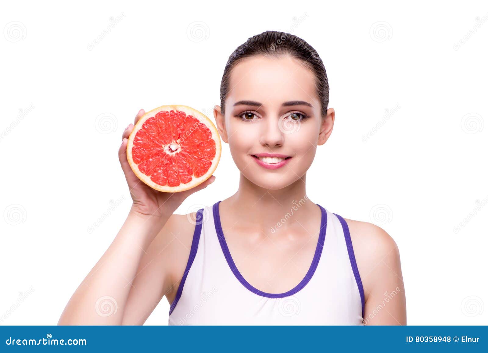 The Woman with Grapefruit Isolated on White Stock Photo - Image of ...