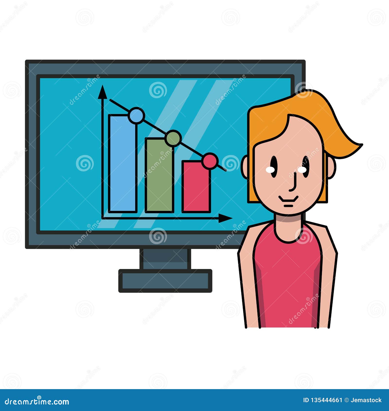 Woman with Graphs on Computer Stock Vector - Illustration of concept ...