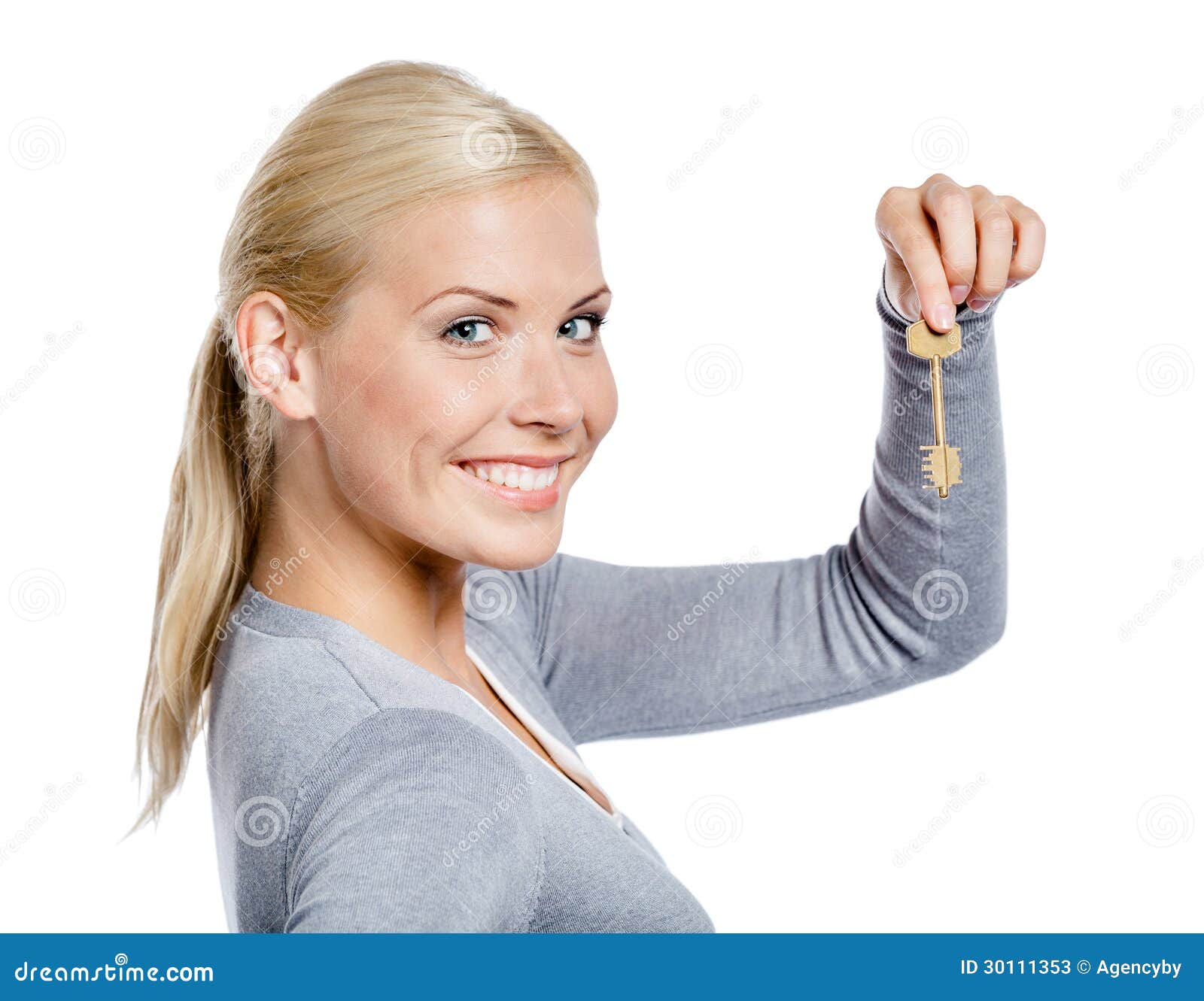 Woman keeps a key stock image. Image of background, format - 30111353