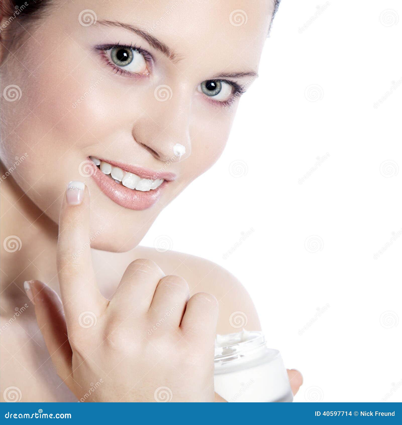 Woman with Great Makeup and Face Cream Stock Photo - Image of closeup ...
