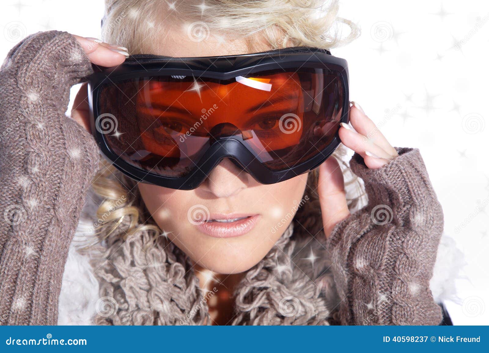 Woman with Great Makeup and Ski Goggles Stock Image - Image of portrait ...