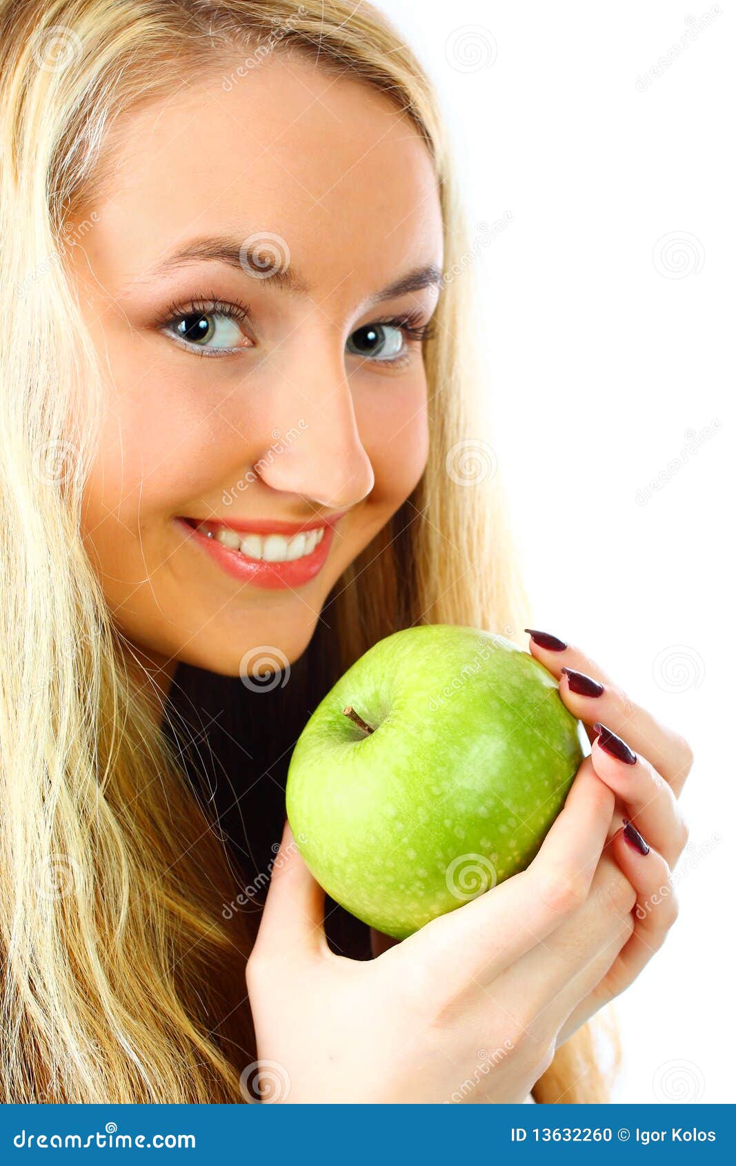 Woman with green apple. stock photo. Image of caucasian - 13632260
