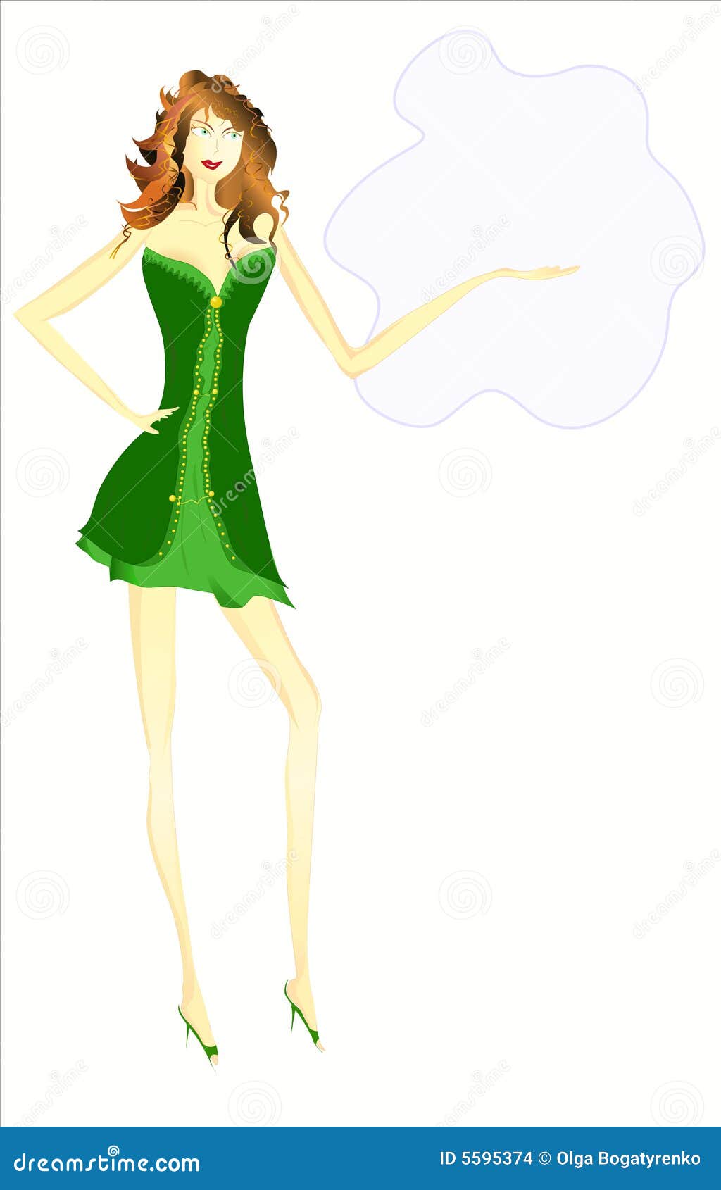Woman in Green, Illustration Stock Vector - Illustration of point ...