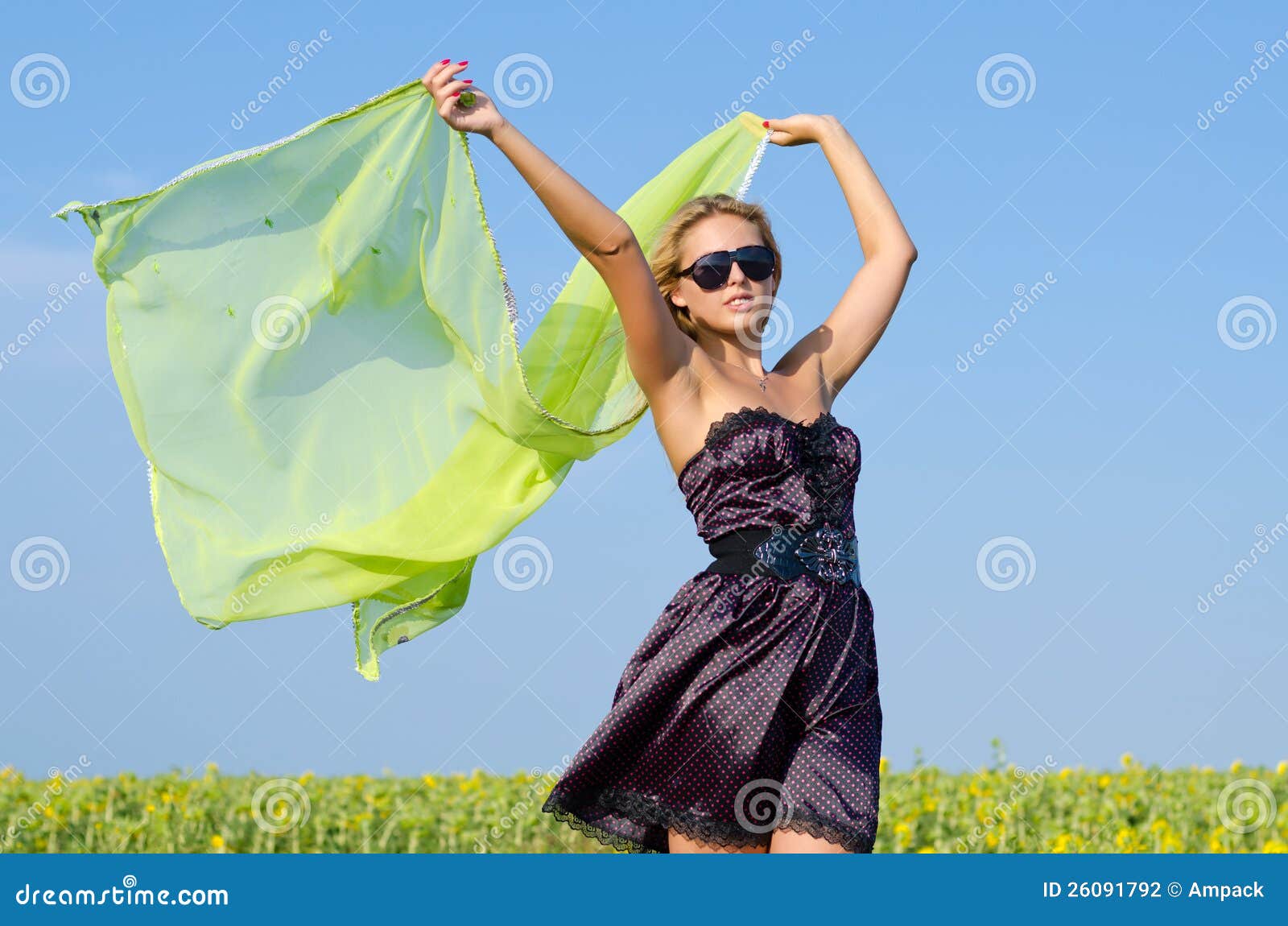 Woman with Green Scarf Blowing in Wind Stock Photo - Image of breeze ...