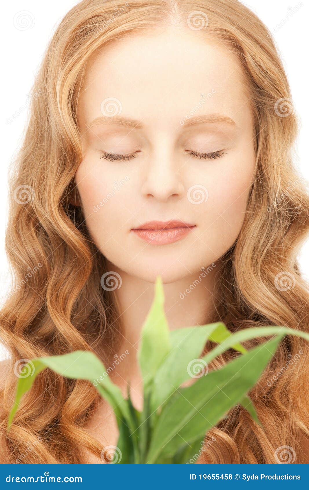 Woman with green sprout stock photo. Image of care, attractive - 19655458