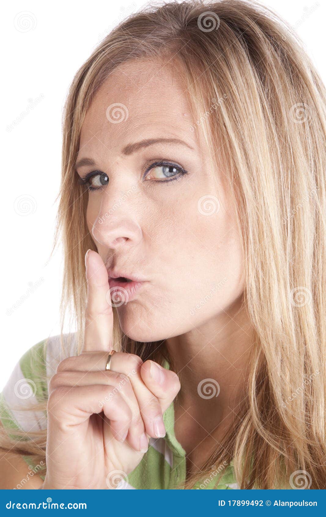 Woman in Green and White Shhh Close Stock Photo - Image of look ...