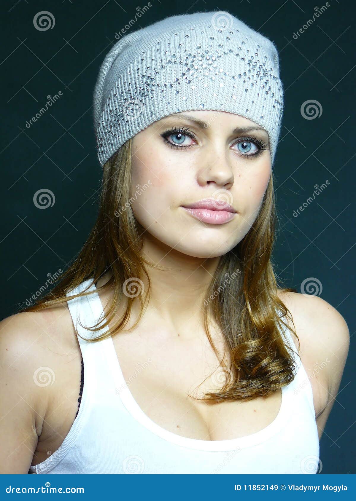 Woman in a Grey Cap with Pastes Stock Image - Image of woman, eyebrows ...