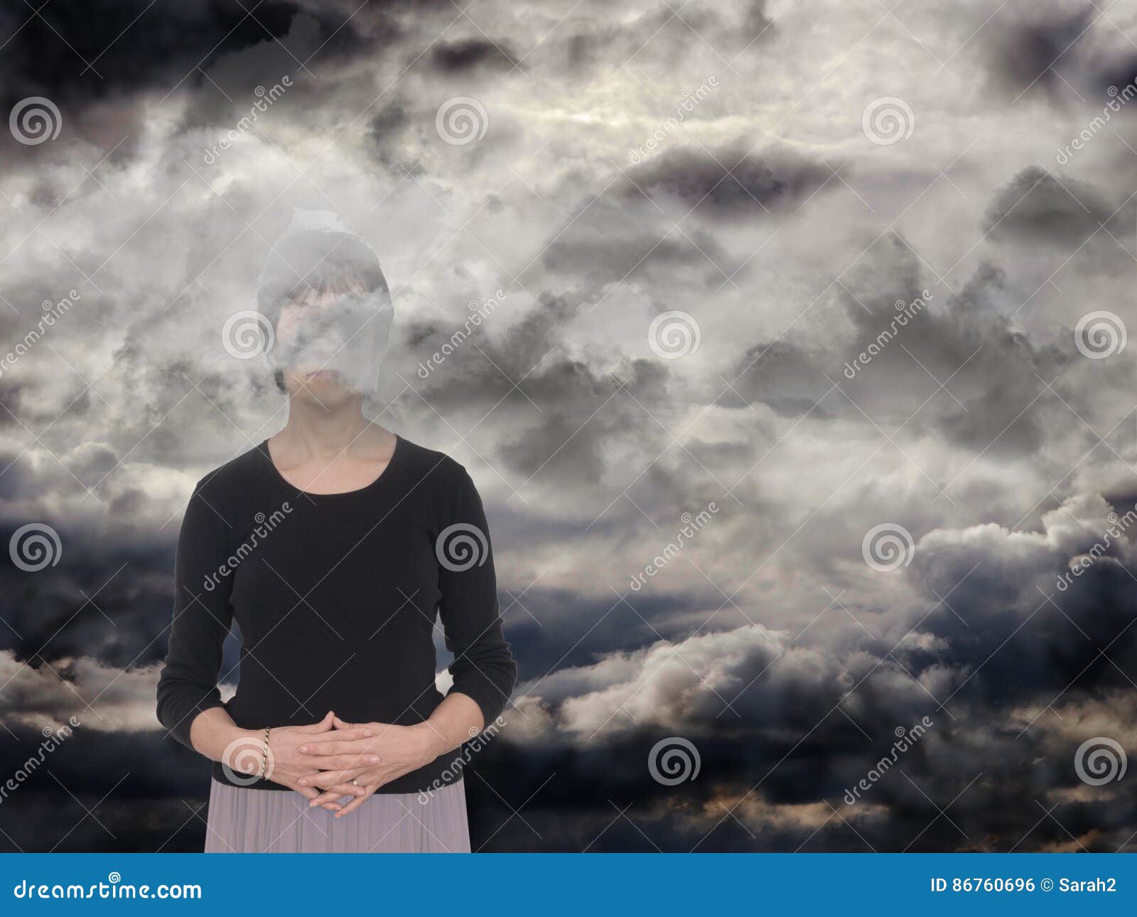 Woman with Grey Clouds. Depression,sadness Concept. Stock Photo - Image ...