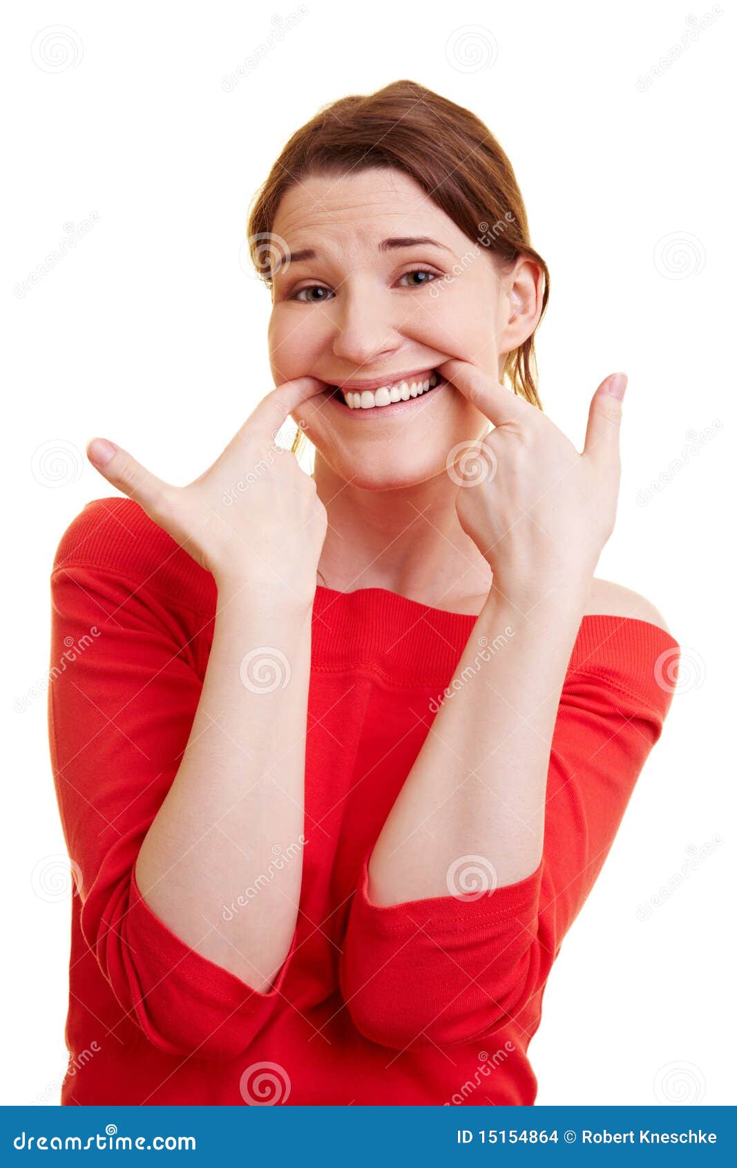 Woman Grimacing with Her Fingers Stock Photo - Image of female, grimace ...