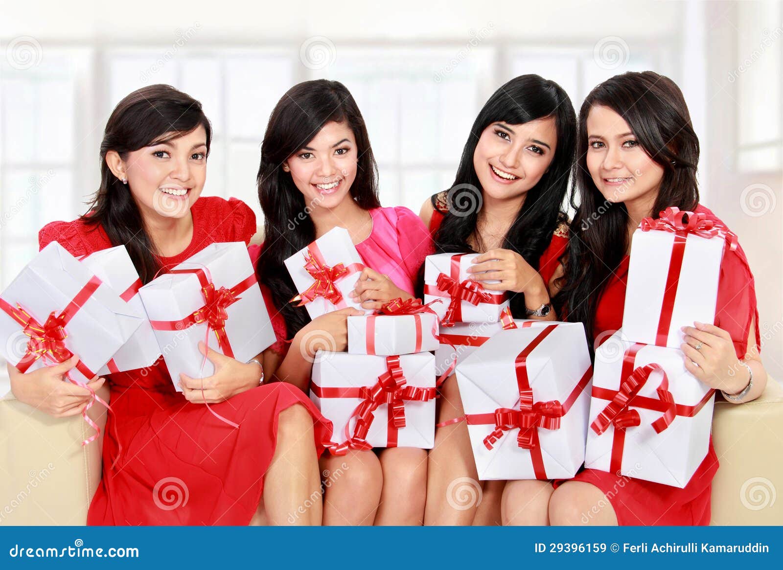 Woman Group with Many Gift Boxes Stock Image - Image of boxes ...