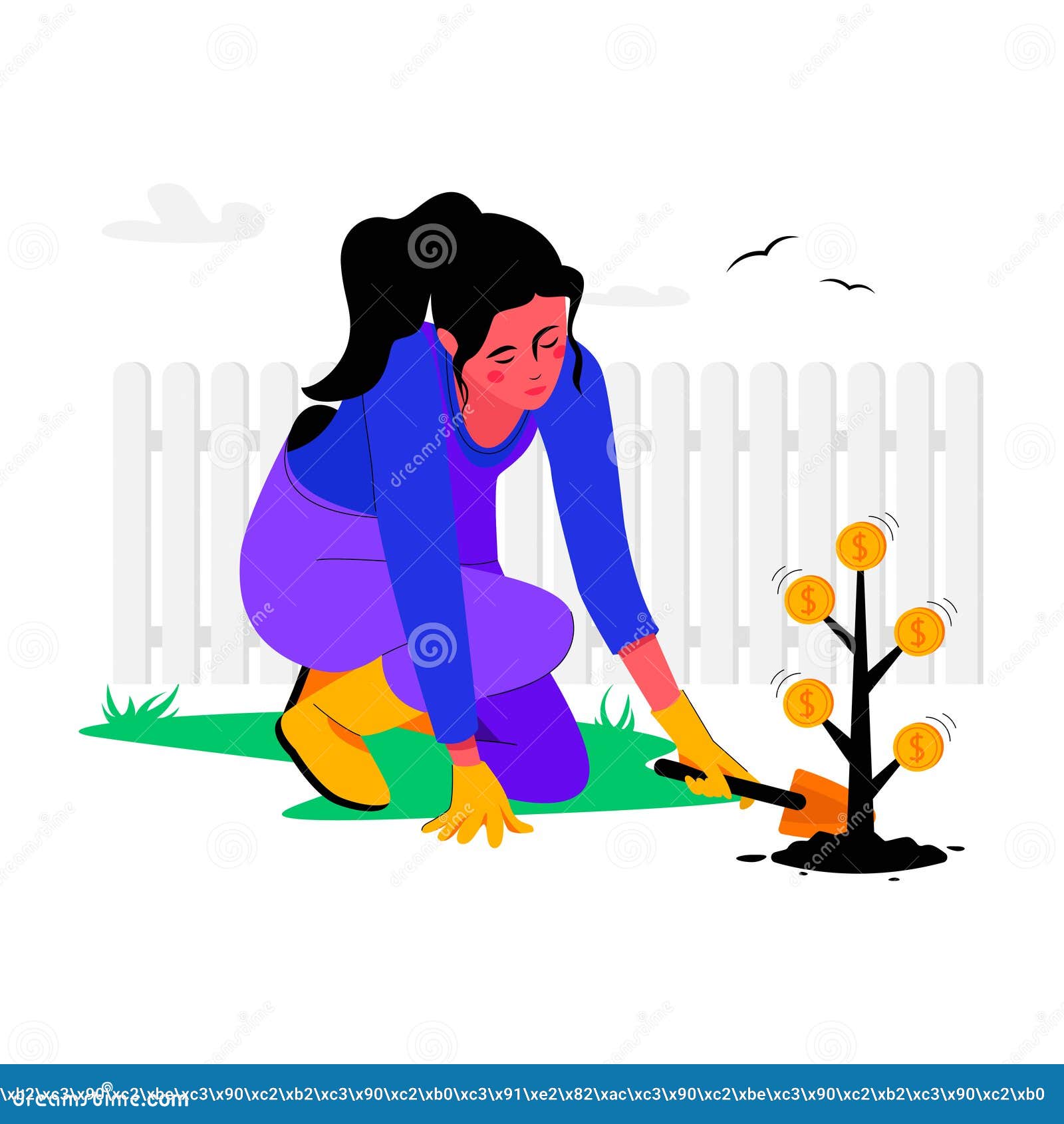 A Woman Growing Financial Plant, Analyzing Wealth and Prosperity. Stock ...