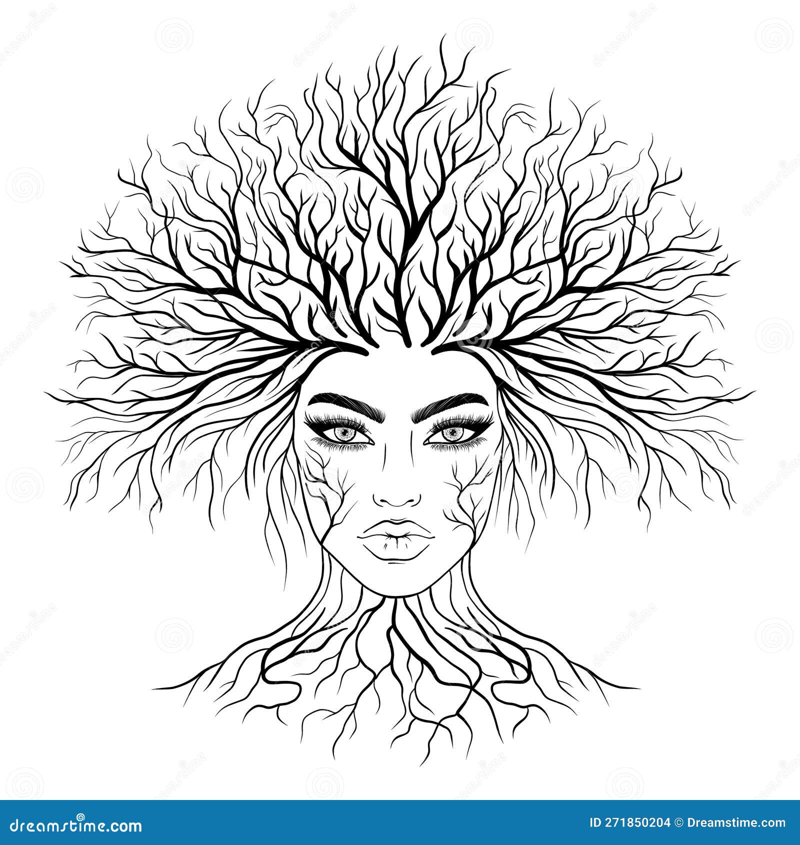 Woman with a Growing Tree on Her Head Stock Vector - Illustration of ...
