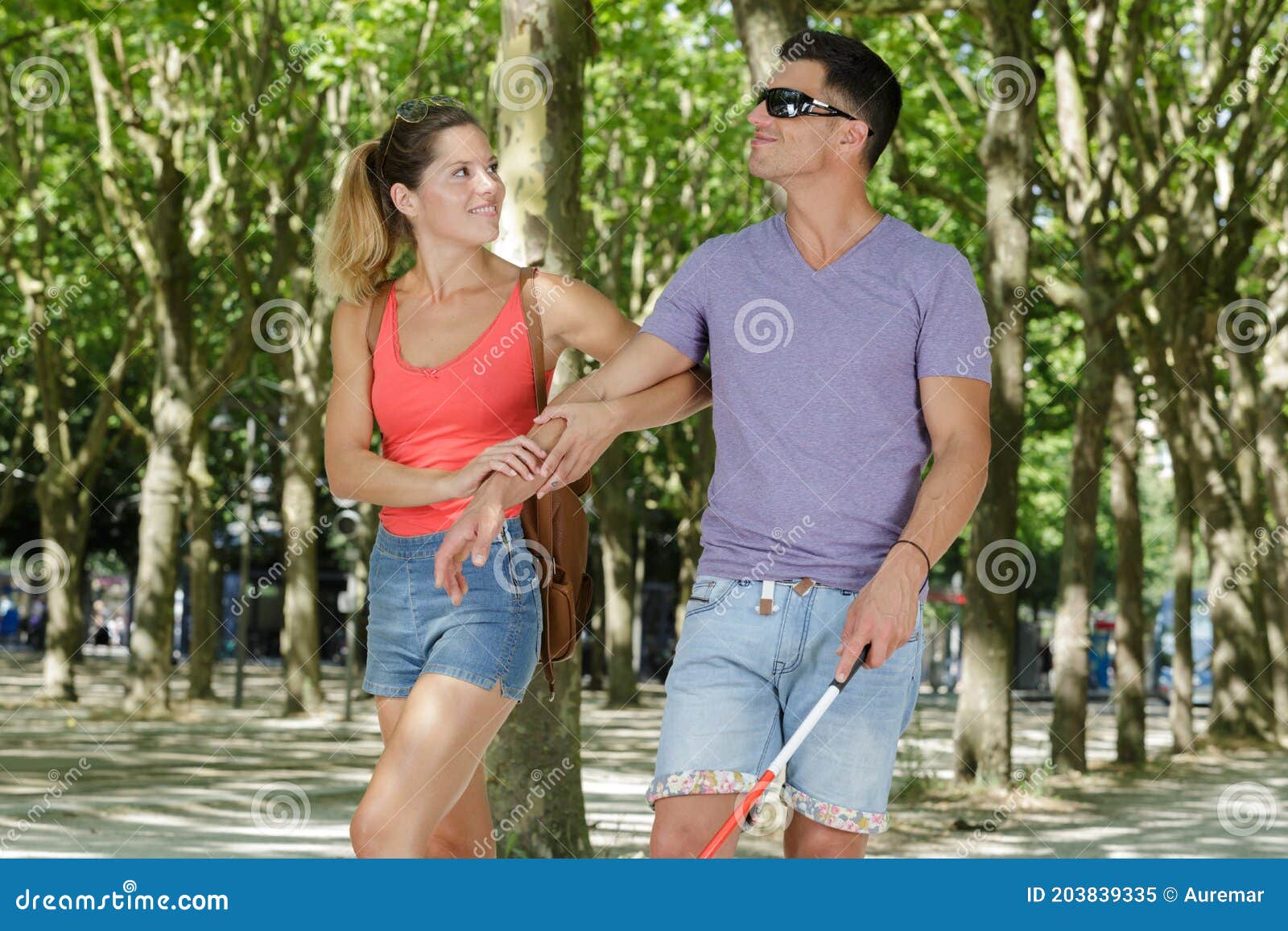Woman guiding blind man stock image. Image of accessibility - 203839335