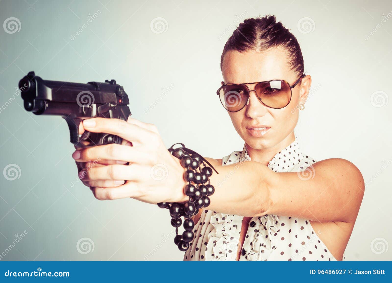 Woman with Gun stock image. Image of girl, shooting, handgun - 96486927