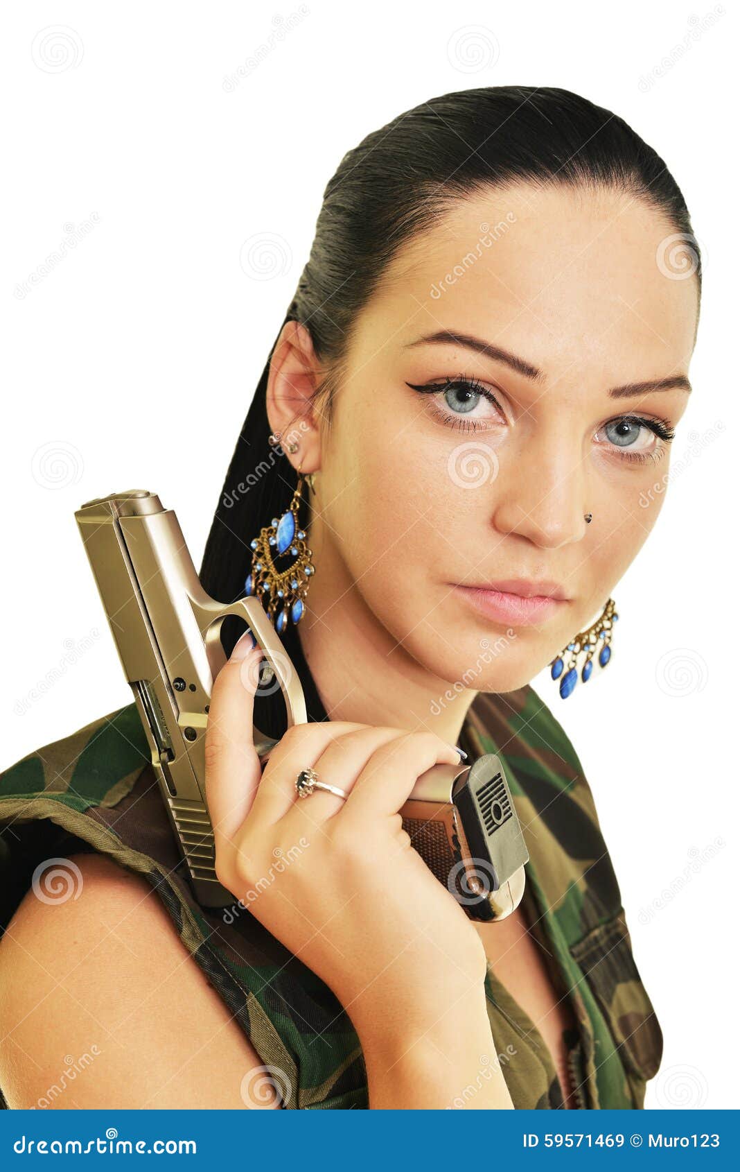 Woman with gun stock image. Image of game, army, fashion - 59571469