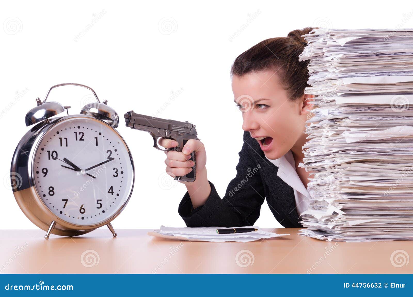 Woman with Gun Under Stress Stock Photo - Image of hurry, isolated ...