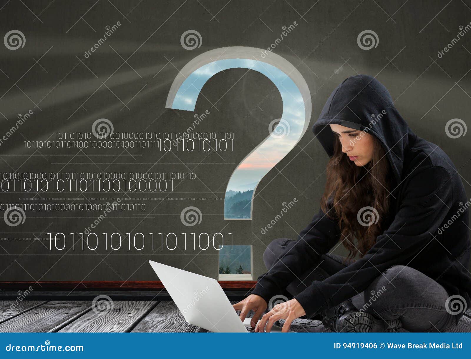 Woman Hacker Using Laptop Room Question Mark Stock Photos - Free ...