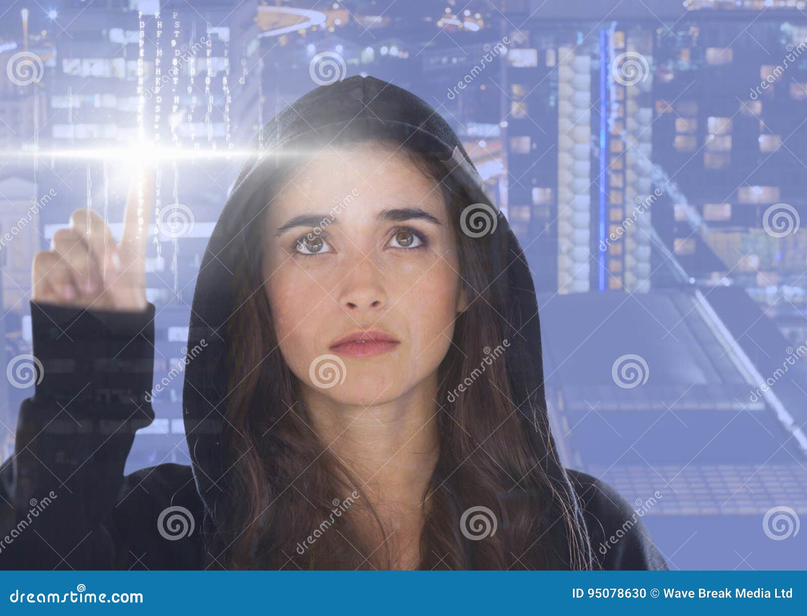 Woman Hacker Touching a Digital Screen with Her Finger Stock Photo ...