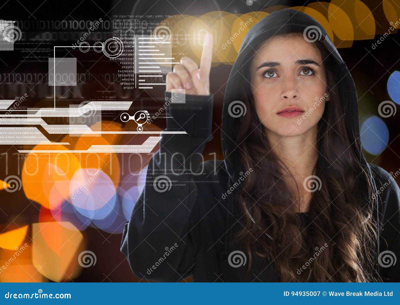 Woman Hacker Touching a Screen with His Finger Stock Illustration ...