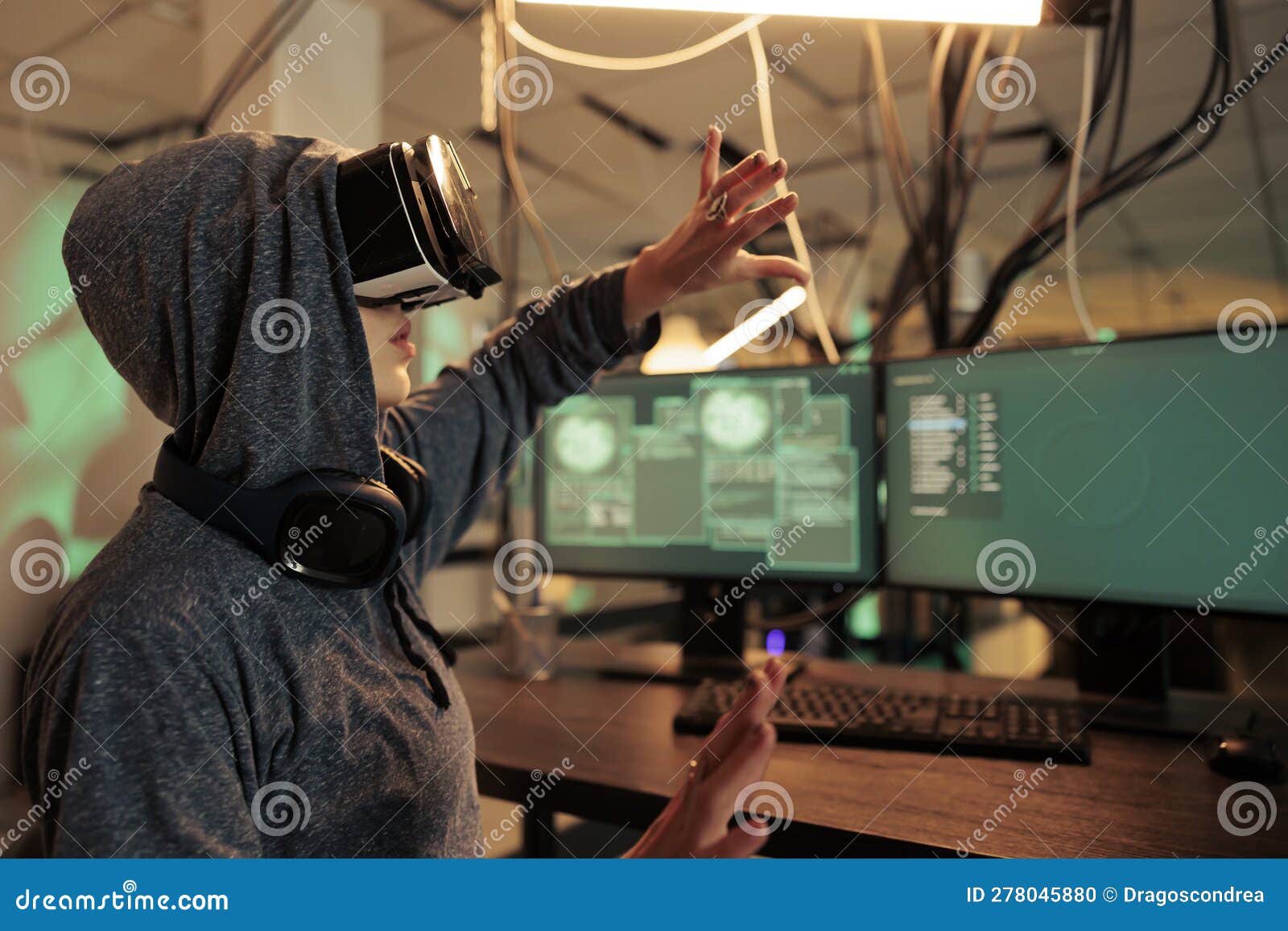 Hacking Of Database With Admin Access Side View Of Hacker Hands In Gloves Typing Malicious Code