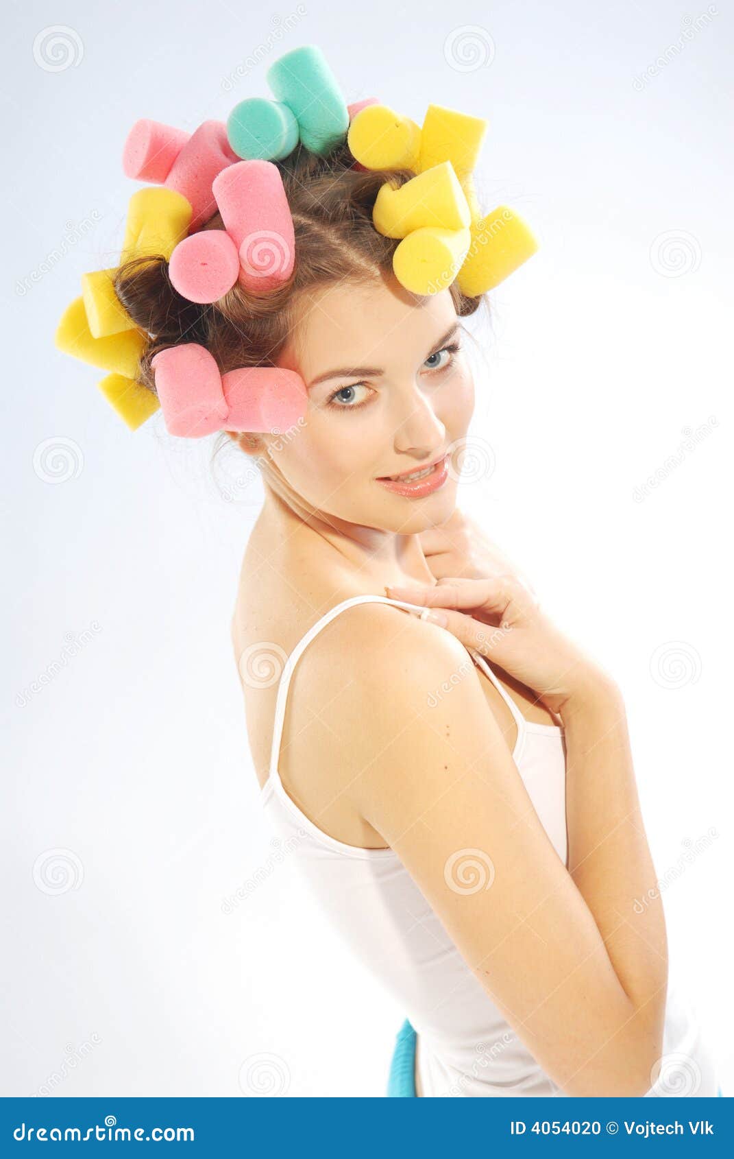 Woman in hair curlers stock photo. Image of curlers, wave - 4054020