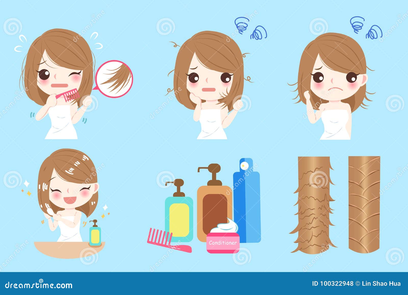 Woman with hair problem stock vector. Illustration of head - 100322948