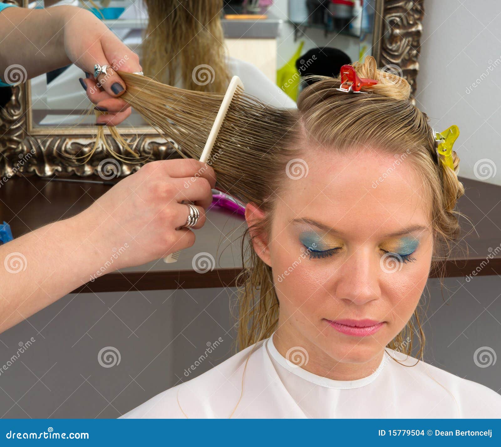 Woman in hair salon stock photo. Image of head, hair - 15779504