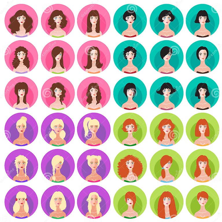 Woman Hairstyle Icon Set Stock Illustration Illustration Of Black