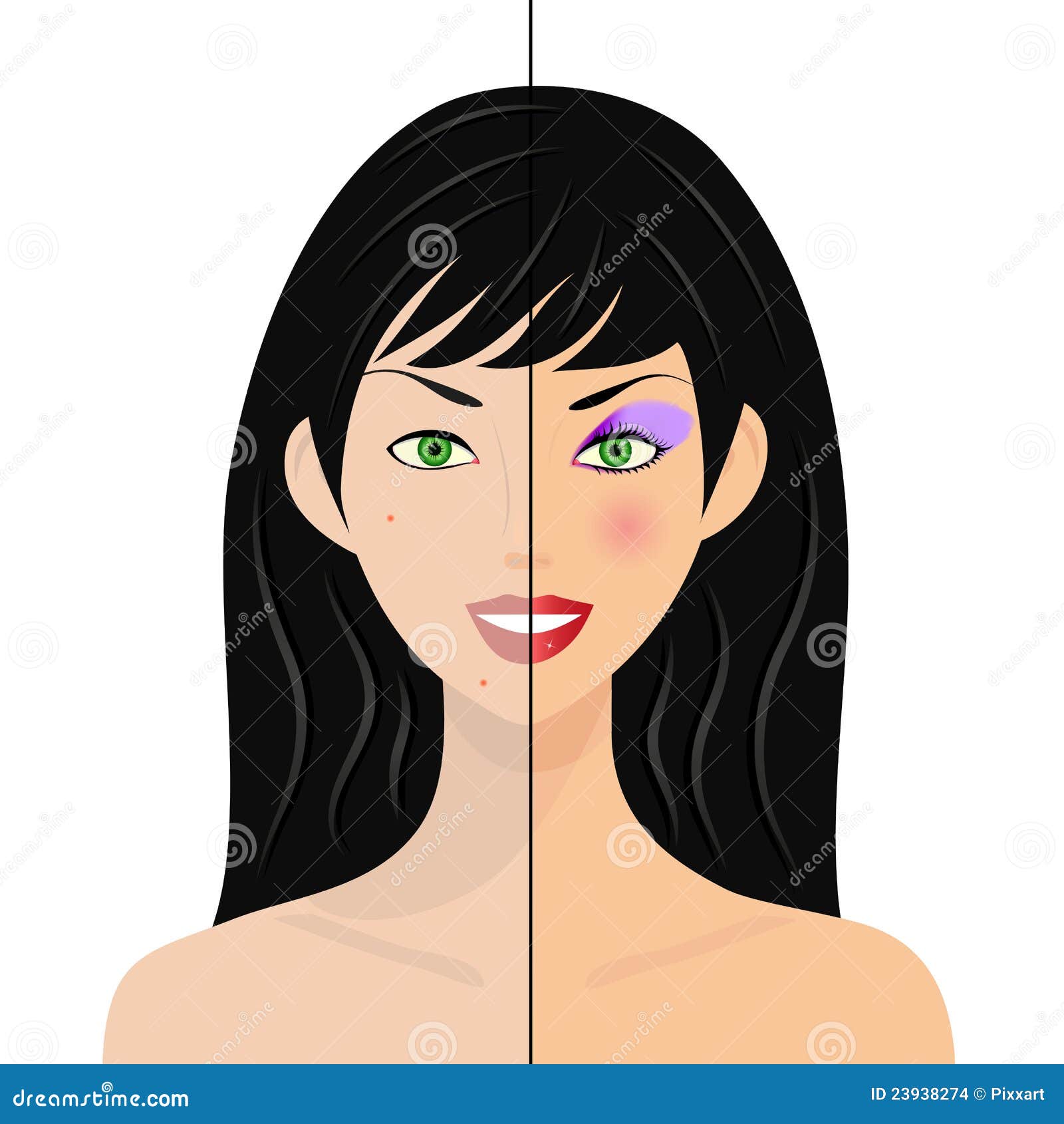 Woman, Half Natural, Half with Make Up Stock Vector - Illustration of ...