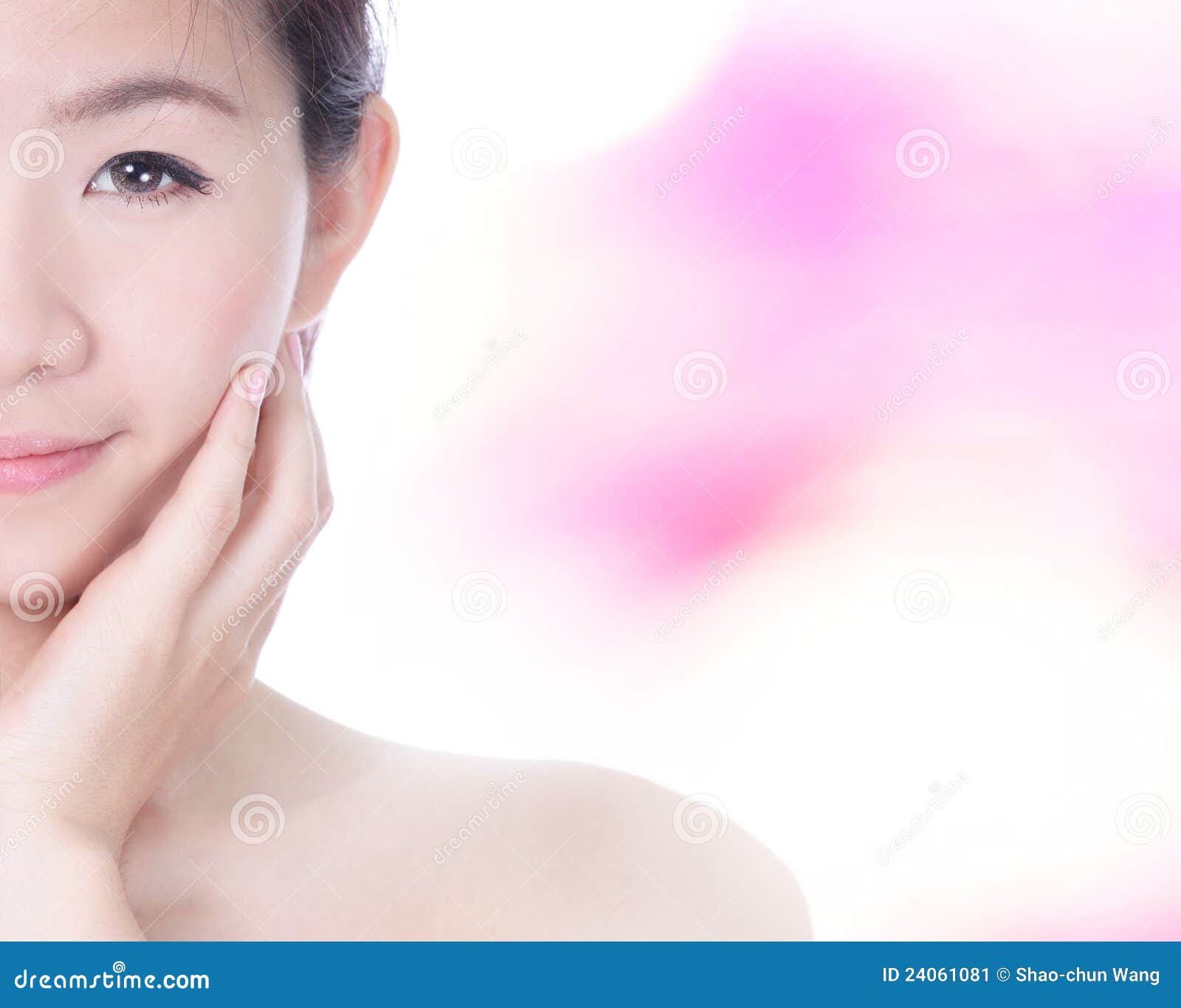Woman Half Smile Face and Hand Touch Face Stock Image - Image of care ...