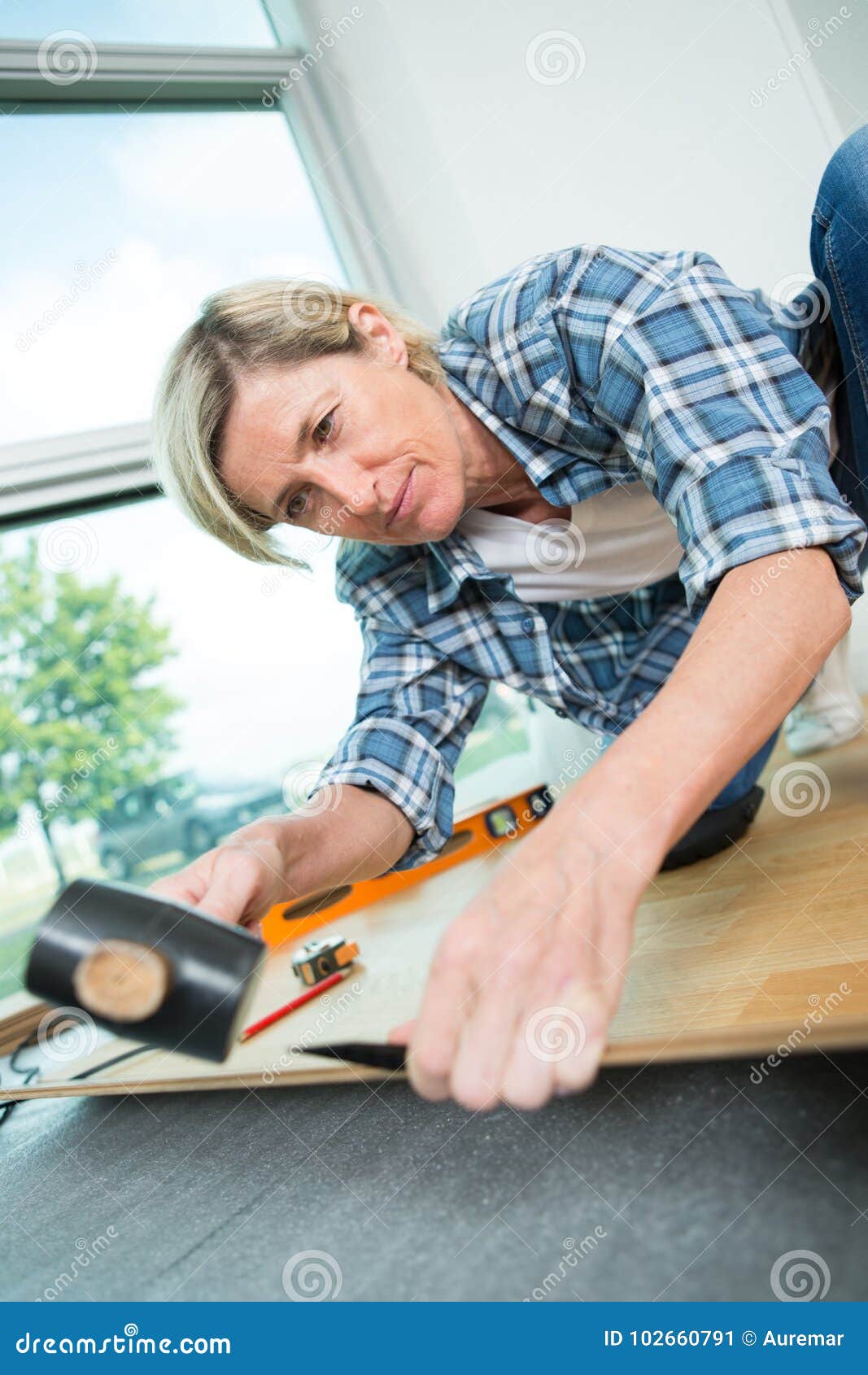 Woman with Hammer and Chisel Stock Image - Image of handy, instructions ...