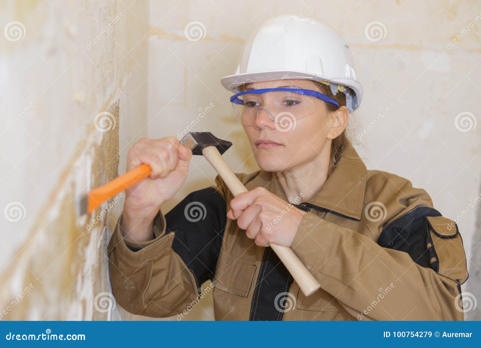 Woman with Hammer and Chisel in Work Stock Image - Image of person ...