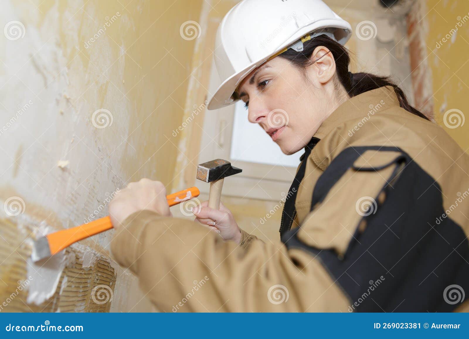 Woman with Hammer and Chisel at Work Stock Image - Image of achievement ...