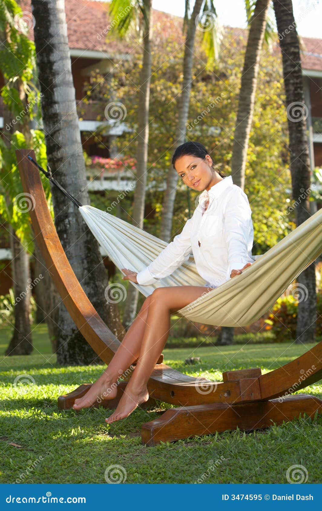 Woman on hammock stock image. Image of flower, harmony - 3474595