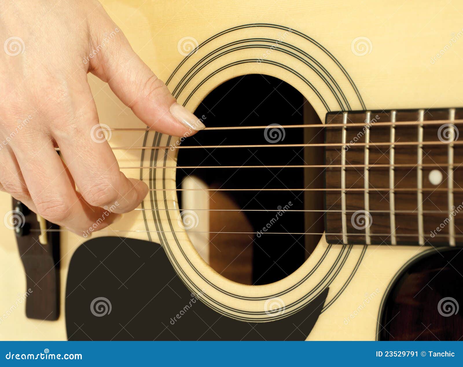 Woman Hand on an Acoustic Guitar Stock Image - Image of game, bridge ...
