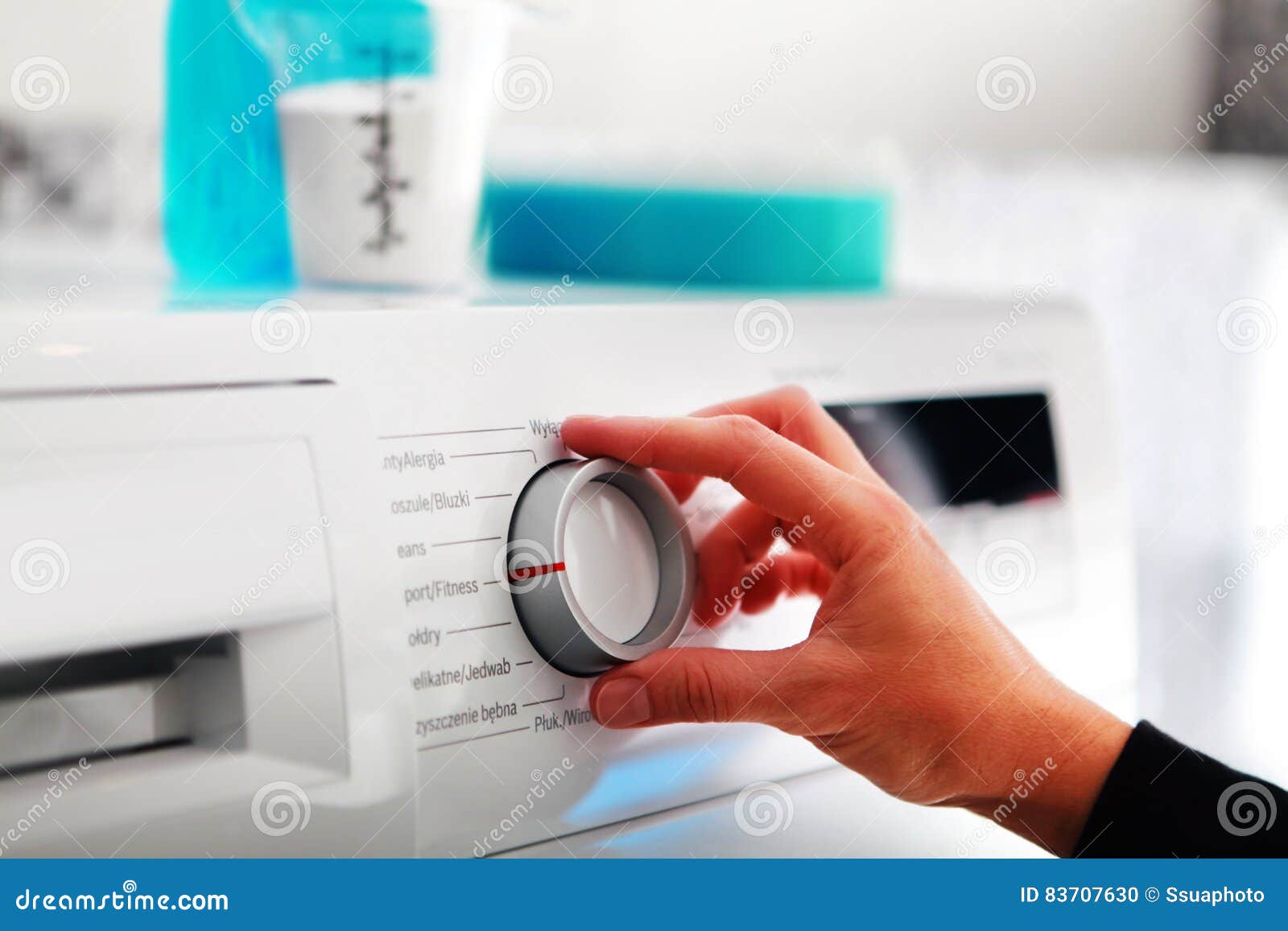 Woman Hand Adjusting Washing Machine Stock Photo - Image of electric ...