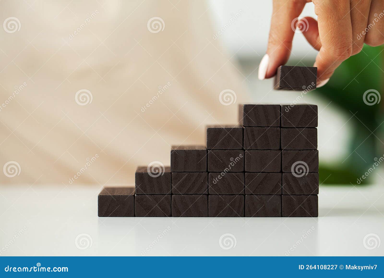 Woman Hand Arranging Wood Cube Stacking As Stair Step Shape Stock Image ...
