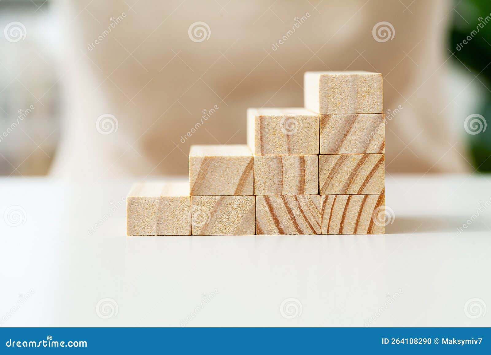 Woman Hand Arranging Wood Cube Stacking As Stair Step Shape Stock Photo ...