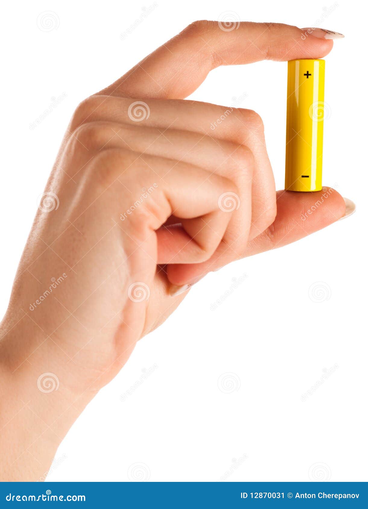 Woman hand with battery stock image. Image of sign, cooperation - 12870031