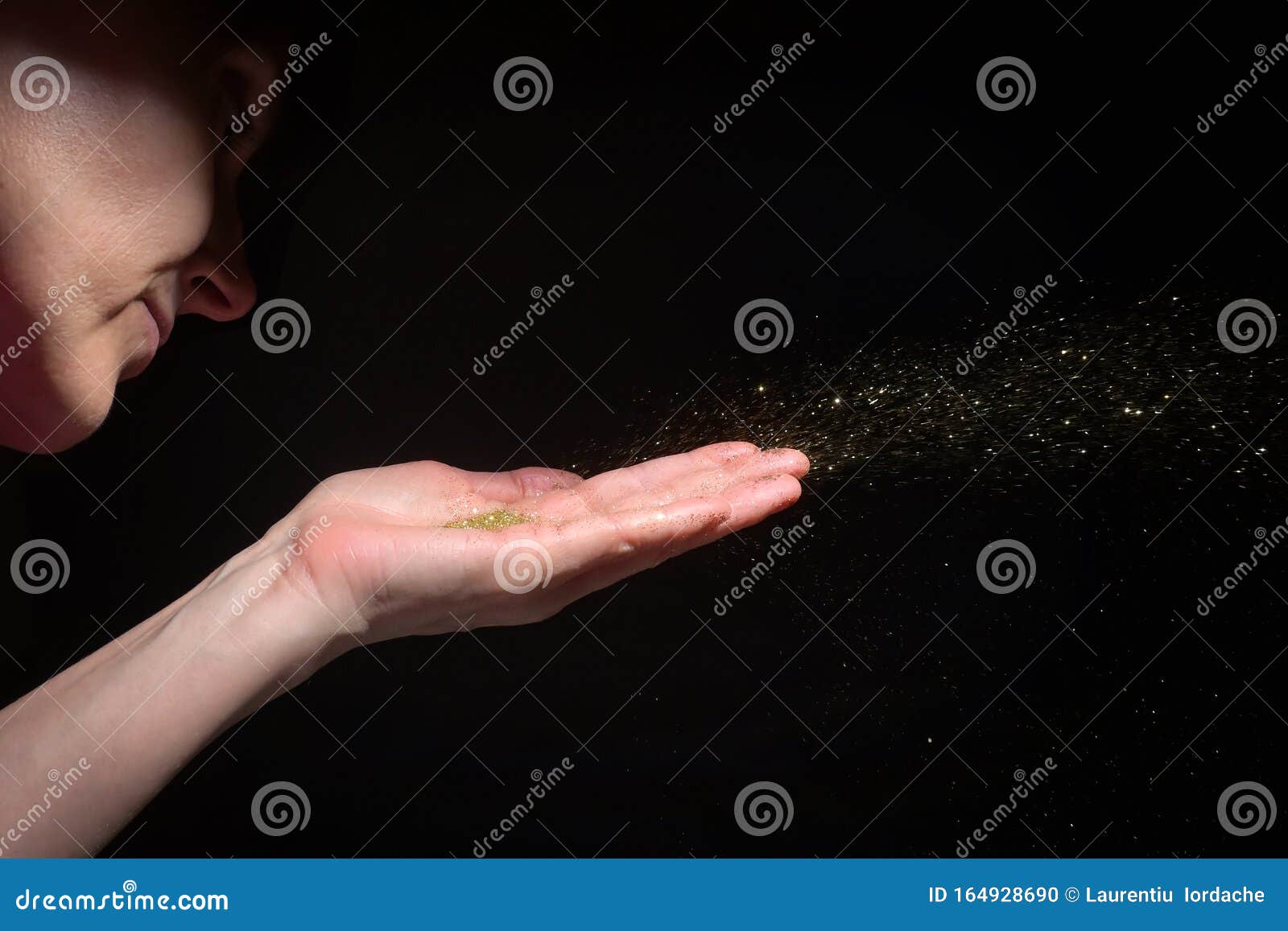 Woman Hand Blowing Glitter Sparkles Stock Photo - Image of glitter ...