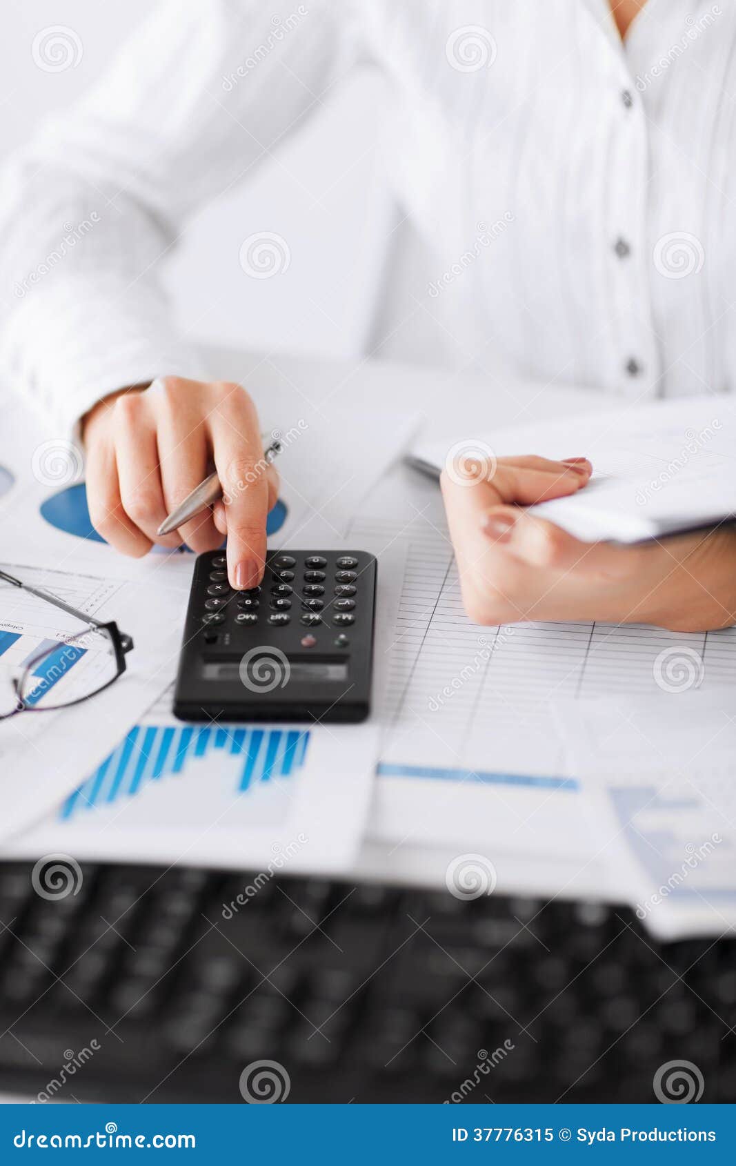 Woman Hand with Calculator and Papers Stock Image - Image of corporate ...