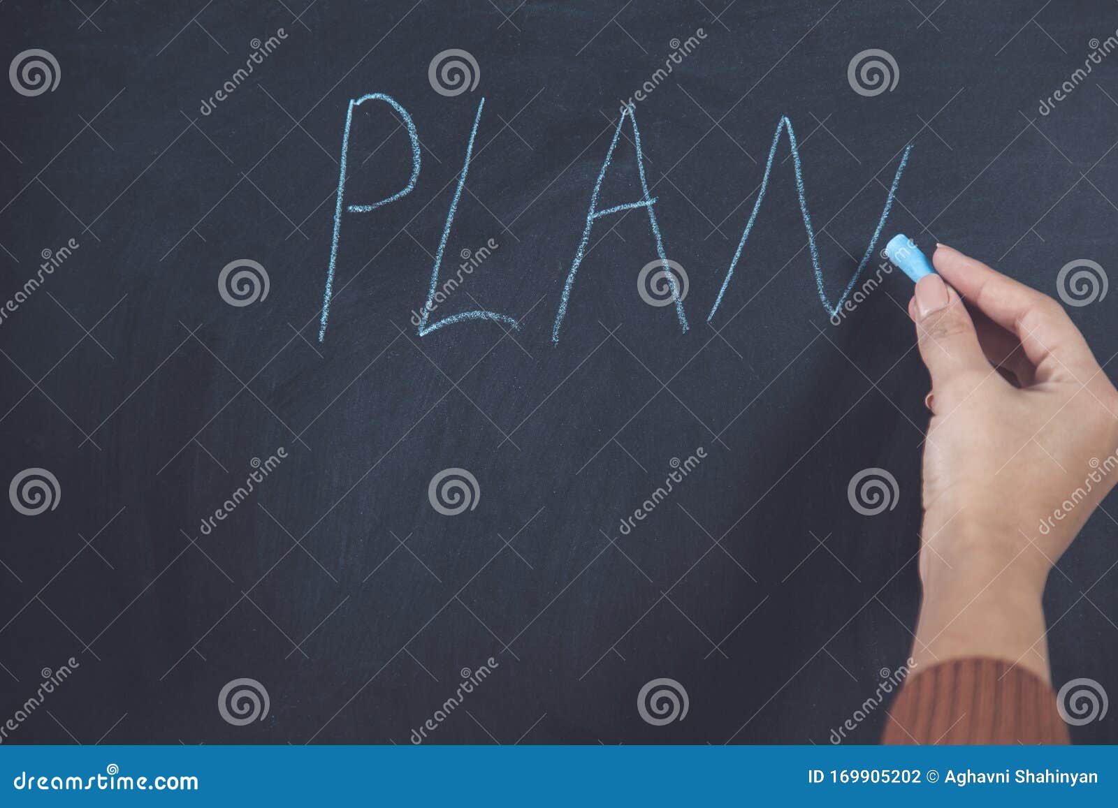 Hand Chalk with Plan Text on Board Stock Photo - Image of blackboard ...