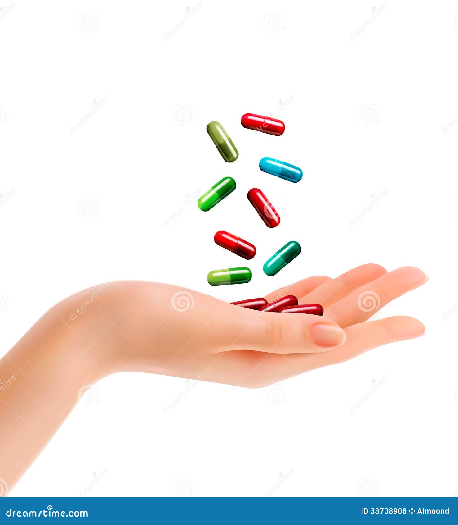 Woman Hand with Falling Pills. Stock Vector - Illustration of medical ...